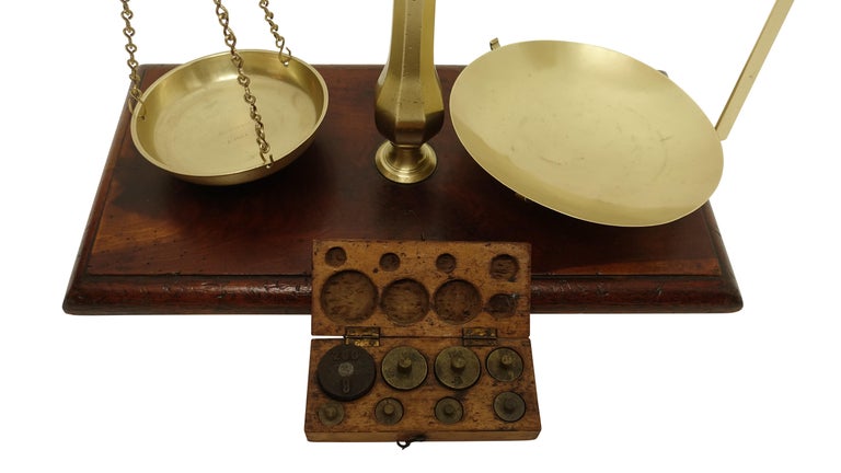 Brass Merchants Scale on Mahogany Base with Weights, English, 19th ...