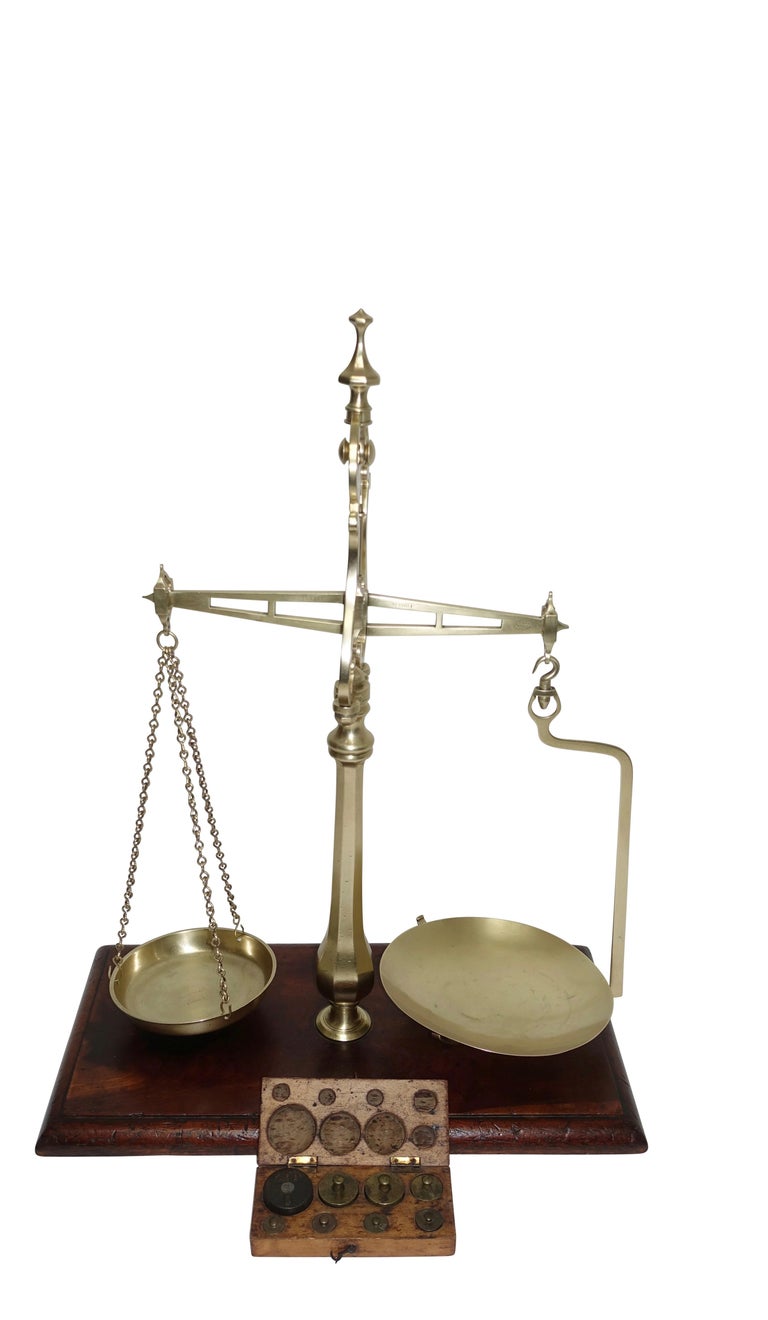 Brass Merchants Scale on Mahogany Base with Weights, English, 19th ...