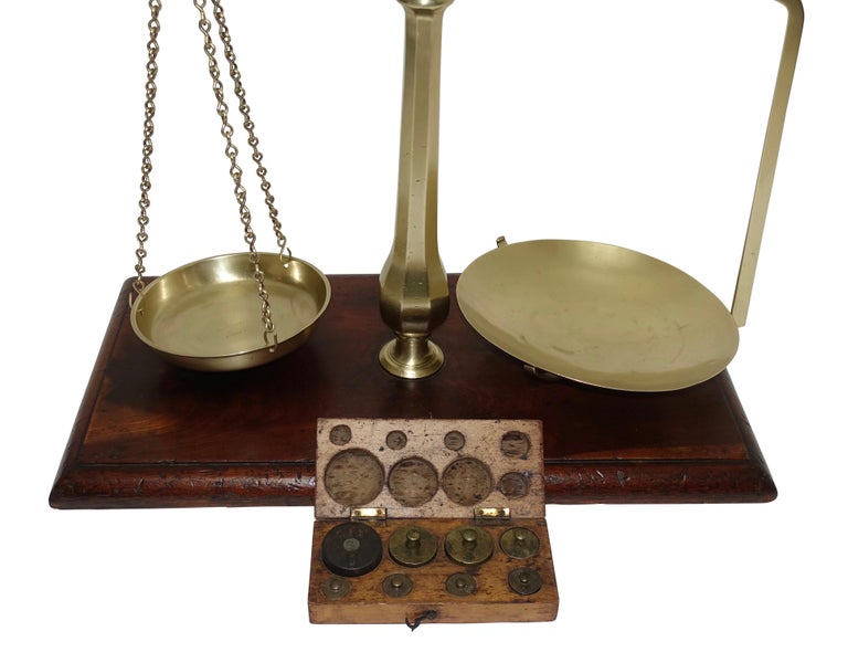 Brass Merchants Scale on Mahogany Base with Weights, English, 19th ...