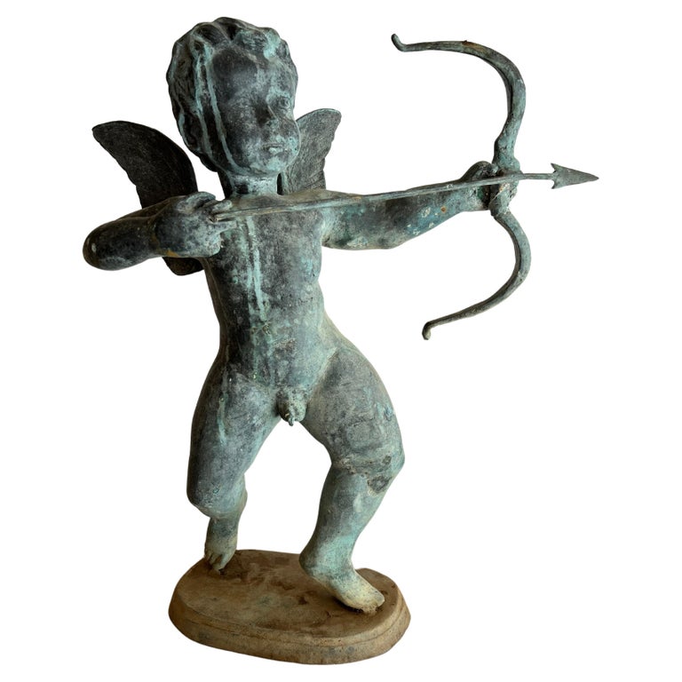 Brass Mid-Century Cupid Outdoor Statue For Sale at 1stDibs
