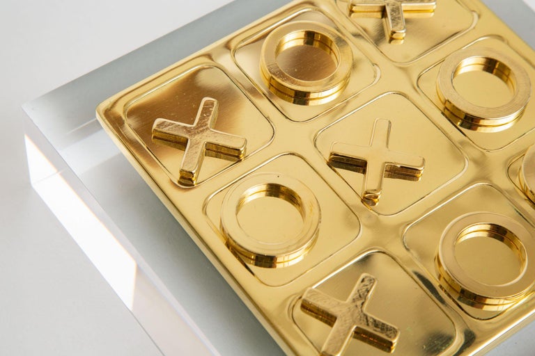 Brass Mid-Century Modern Tic Tac Toe Square Game on Lucite Base For ...