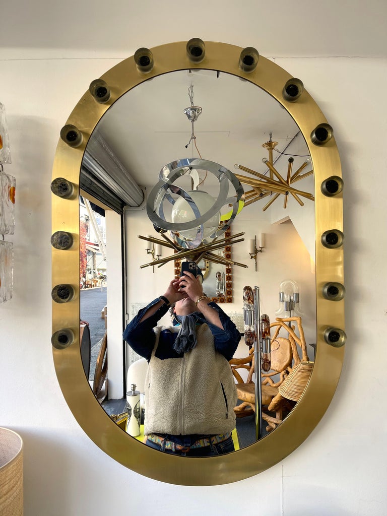 Brass Mirror Glass Cabochon Decor, Italy, 1990s For Sale at 1stDibs