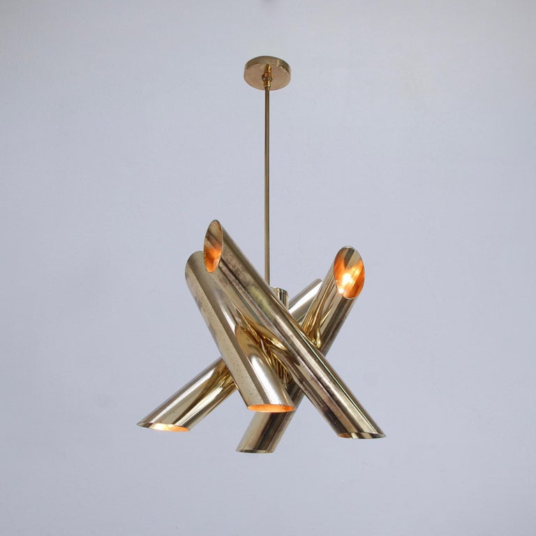 Brass Multi Tubular Pendant at 1stDibs