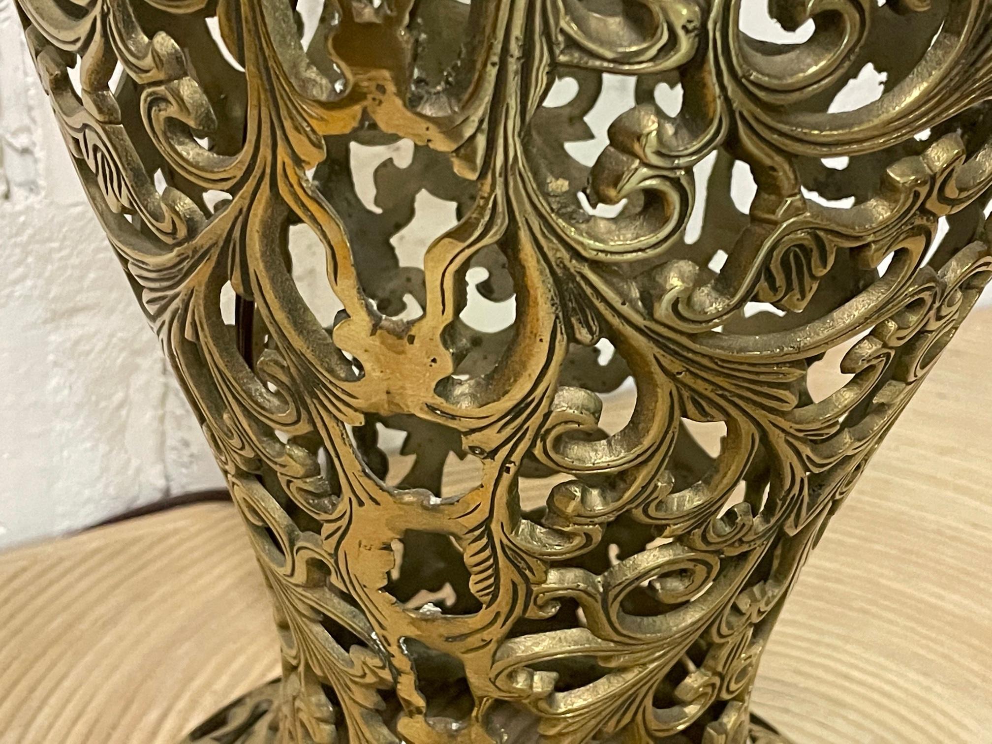 Brass Open Fretwork Cage Design Table Lamp For Sale at 1stDibs
