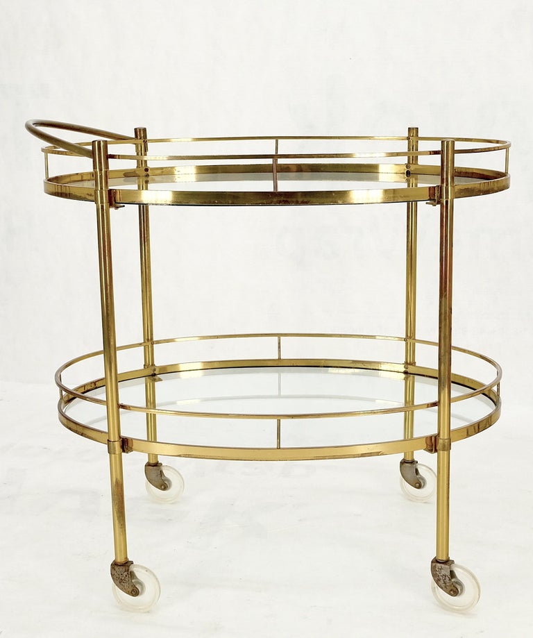 Brass Oval Glass Shelves Tea Bar Serving Cart Italian Mid-Century ...