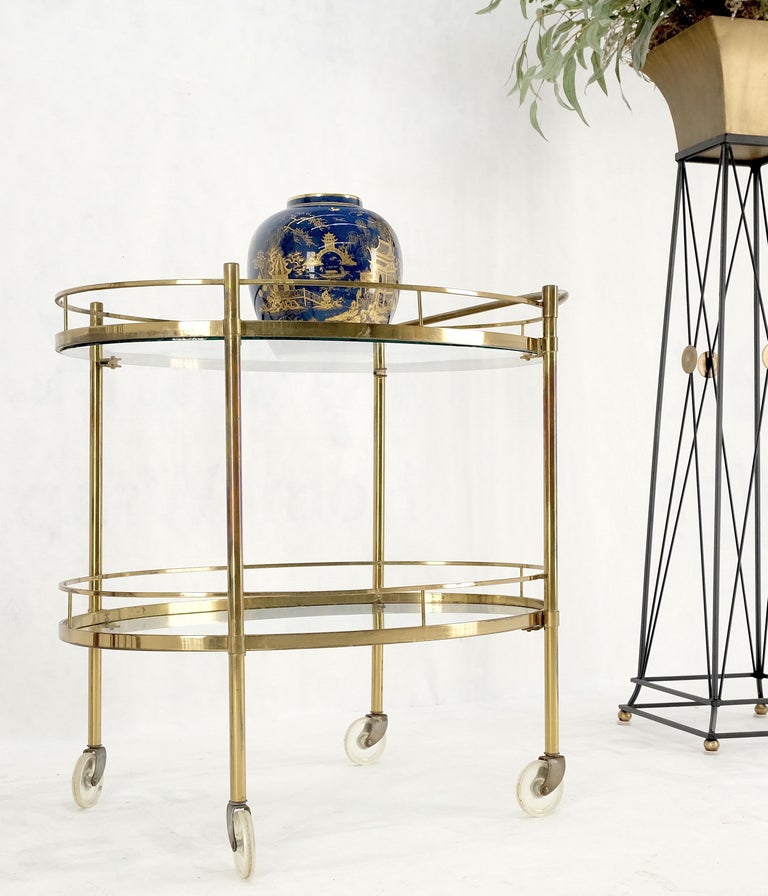 Brass Oval Glass Shelves Tea Bar Serving Cart Italian Mid-Century ...