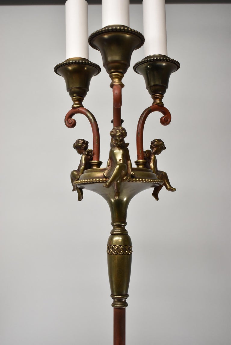 Brass and Painted Floor Lamp with Hoof Feet and Figural Cherubs at ...