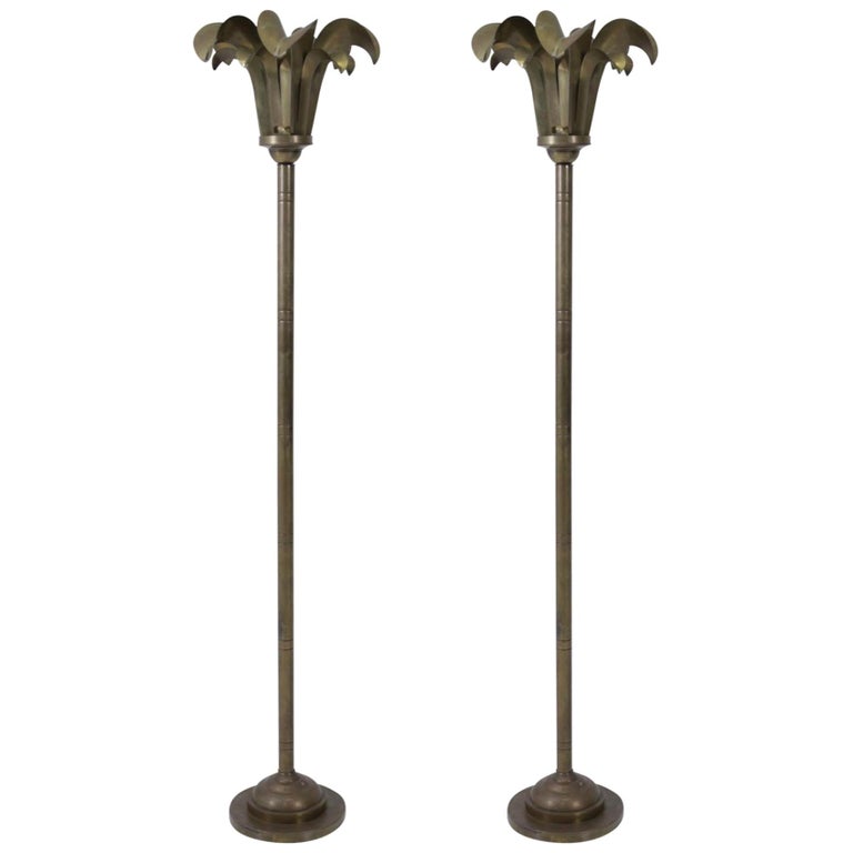 Brass Palm Frond Floor Lamps, Hart Associates, 1980 at 1stDibs