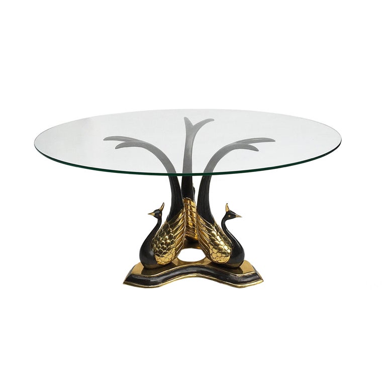 Hollywood Regency Brass and Glass Circular Peacock Side or Coffee Table ...