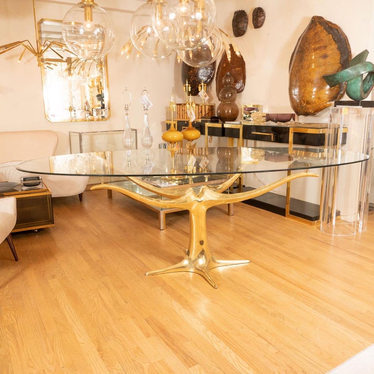 Brass Pedestal Base Dining Table For Sale at 1stDibs