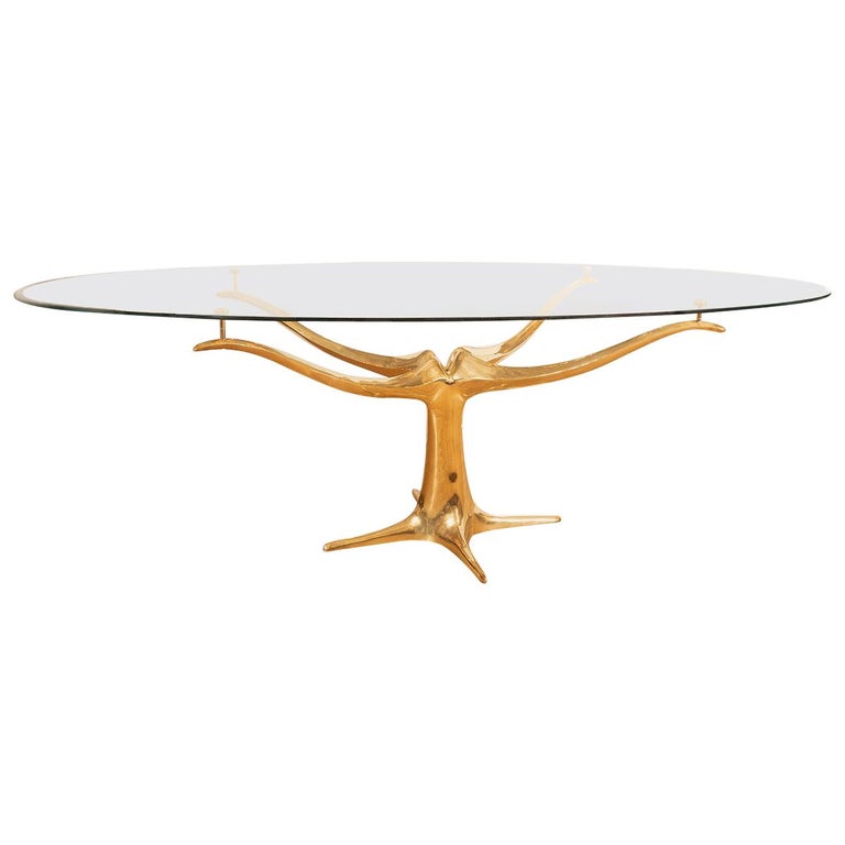 Brass Pedestal Base Dining Table For Sale at 1stDibs