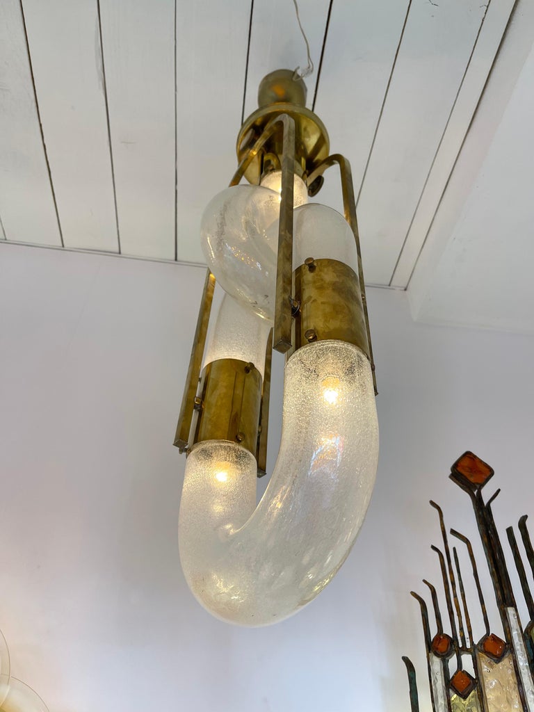 Brass Pendant Light Murano Glass by Aldo Nason for Mazzega, Italy ...