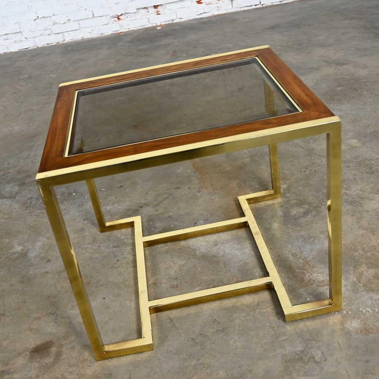 Brass Plated Wood and Glass End Table by Thomasville Furn Style Milo ...