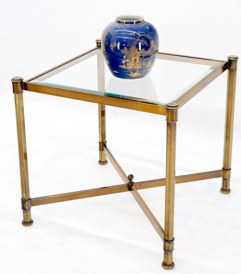 Brass Profile Base Glass Top Square Side End Occasional Table Mid ...