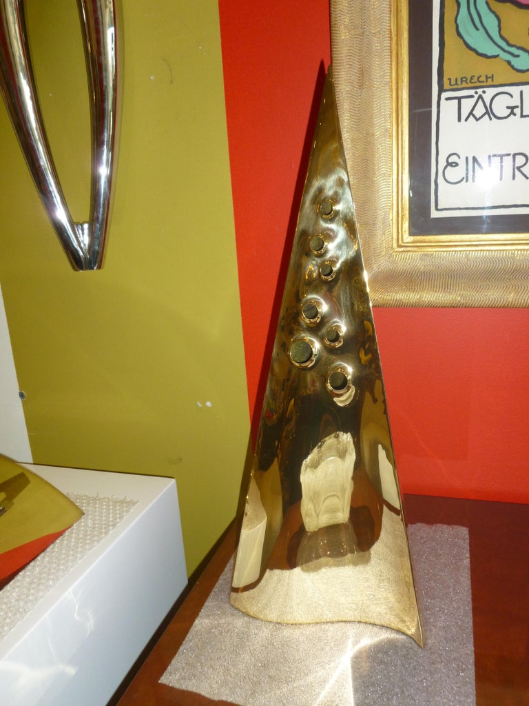 Vintage Brass Pyramid Triangle Tall Modernist Sculpture For Sale at 1stDibs
