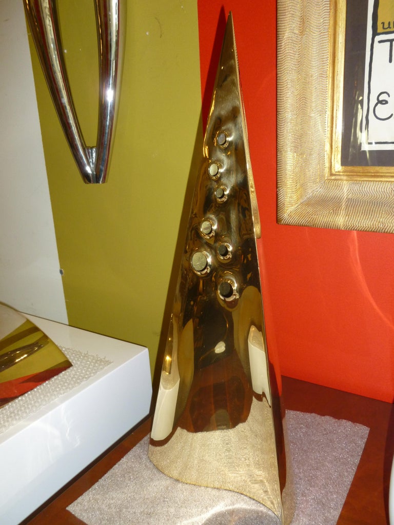 Vintage Brass Pyramid Triangle Tall Modernist Sculpture For Sale at 1stDibs