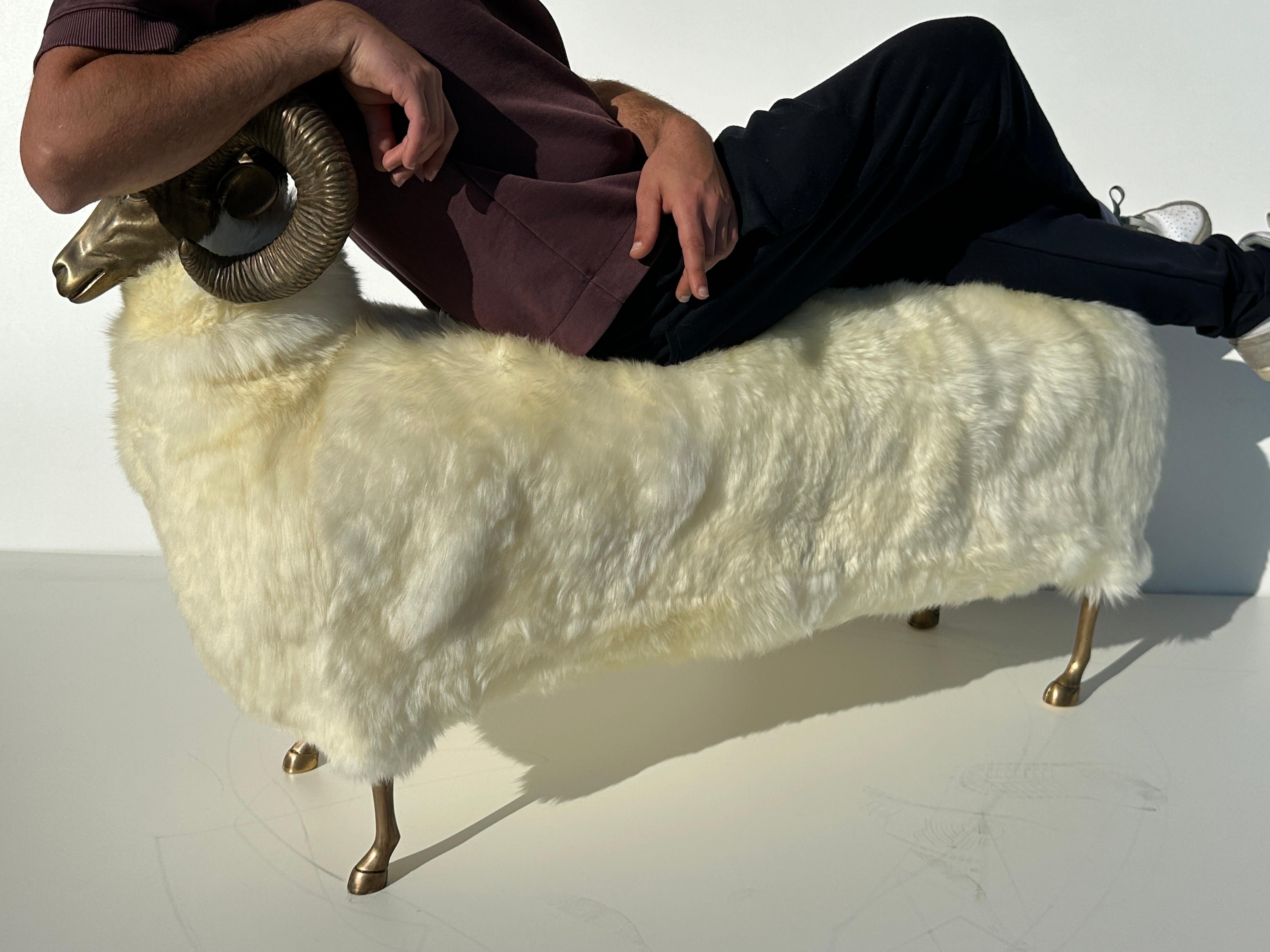 Brass Ram Sculpture Bench For Sale at 1stDibs