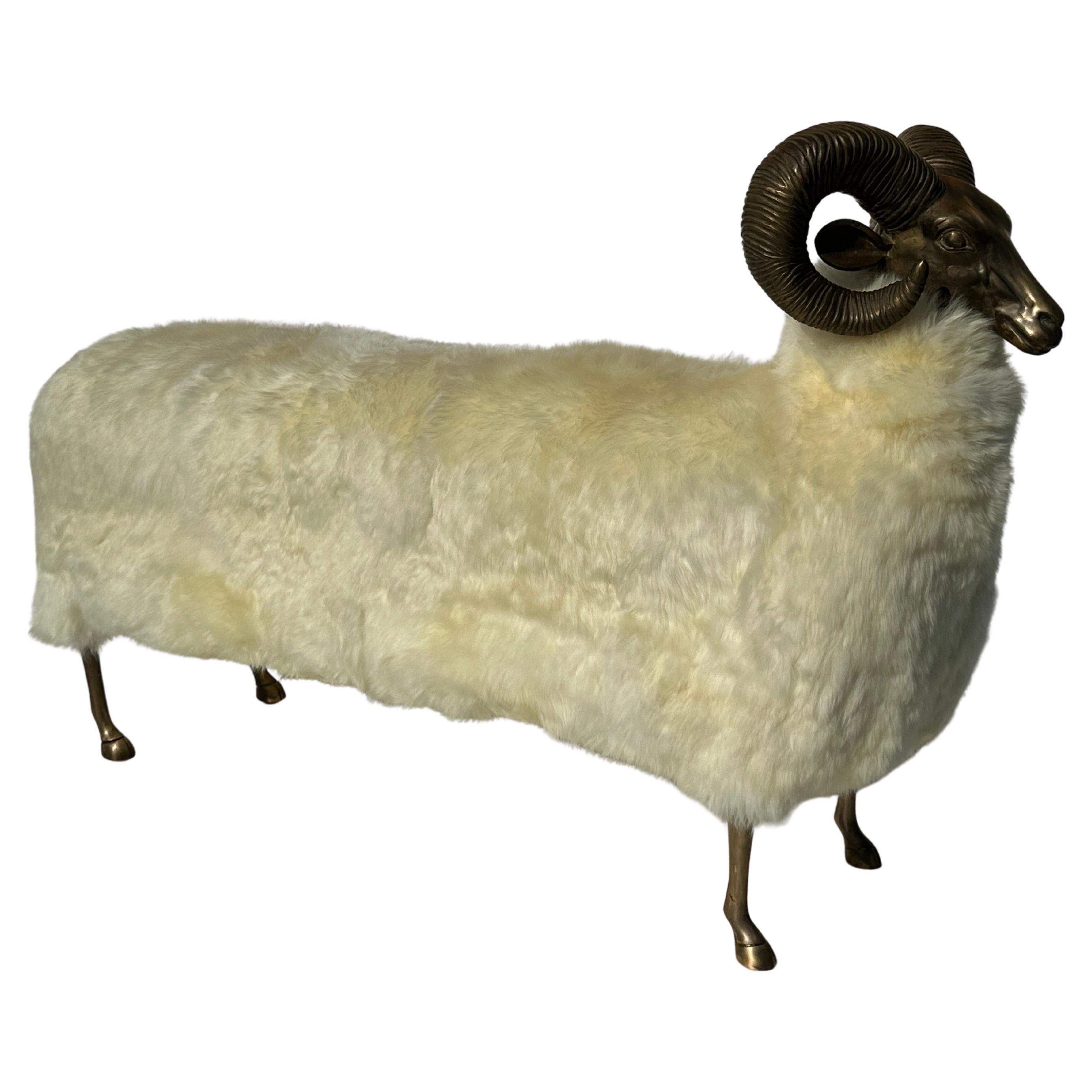 Brass Ram Sculpture Bench For Sale at 1stDibs