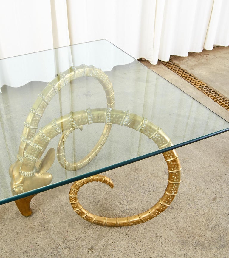 Brass Rams Head Ibex Dining Table Atrributed to Alain Chervet For Sale ...