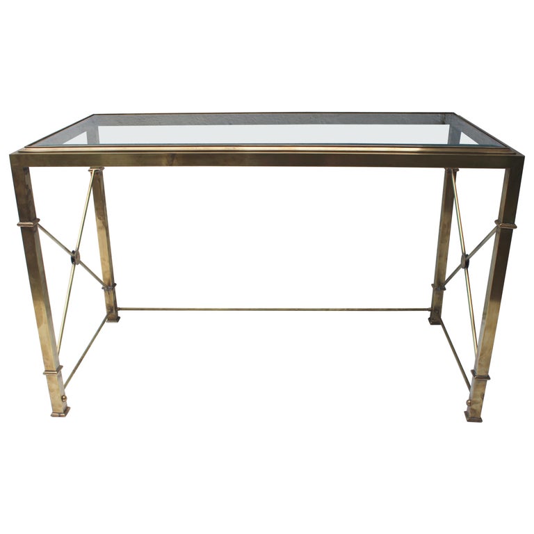 Brass Regency Style Desk with Glass Top at 1stDibs