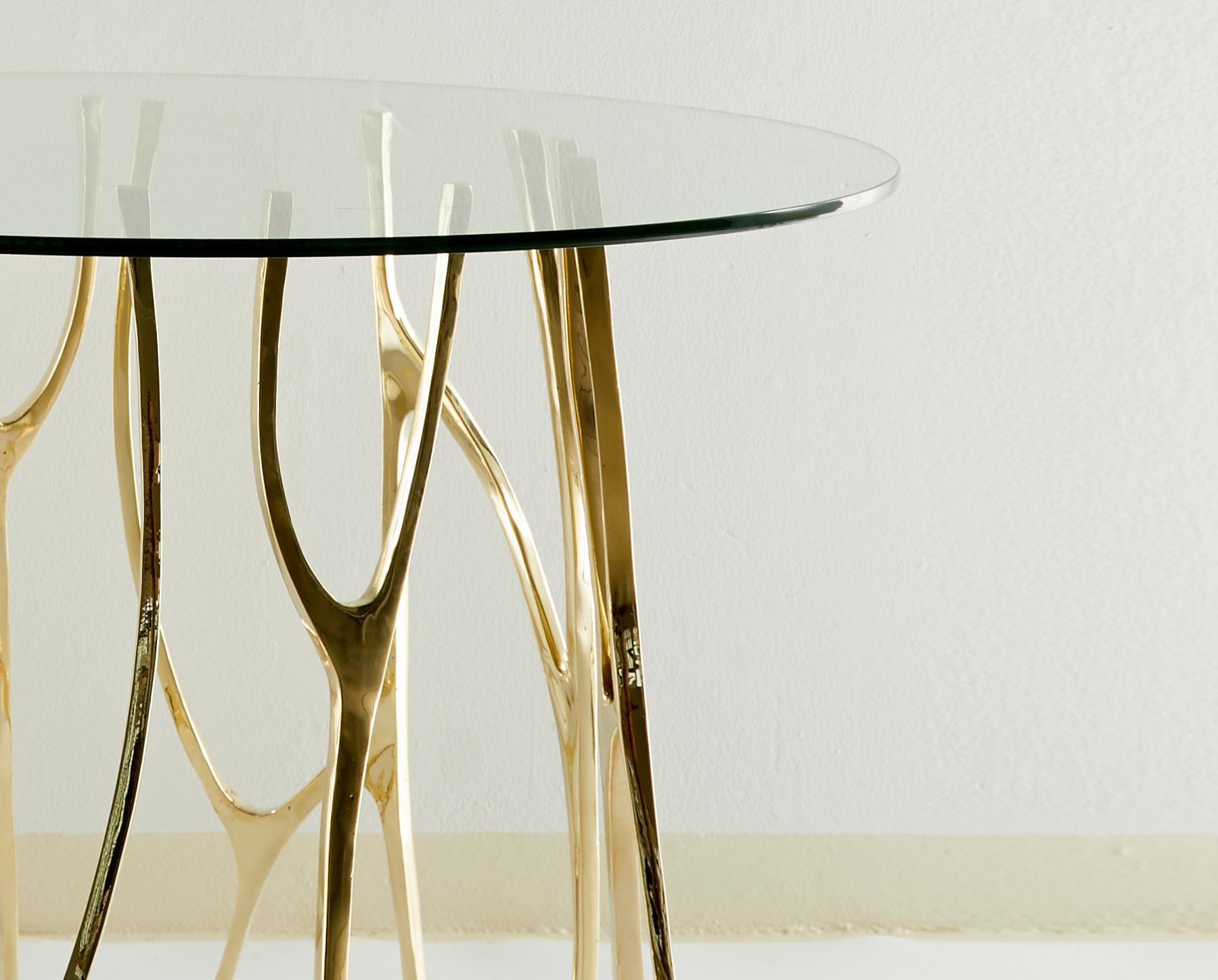 Brass Sculpted Round Table, Golden Roots, Misaya For Sale at 1stDibs
