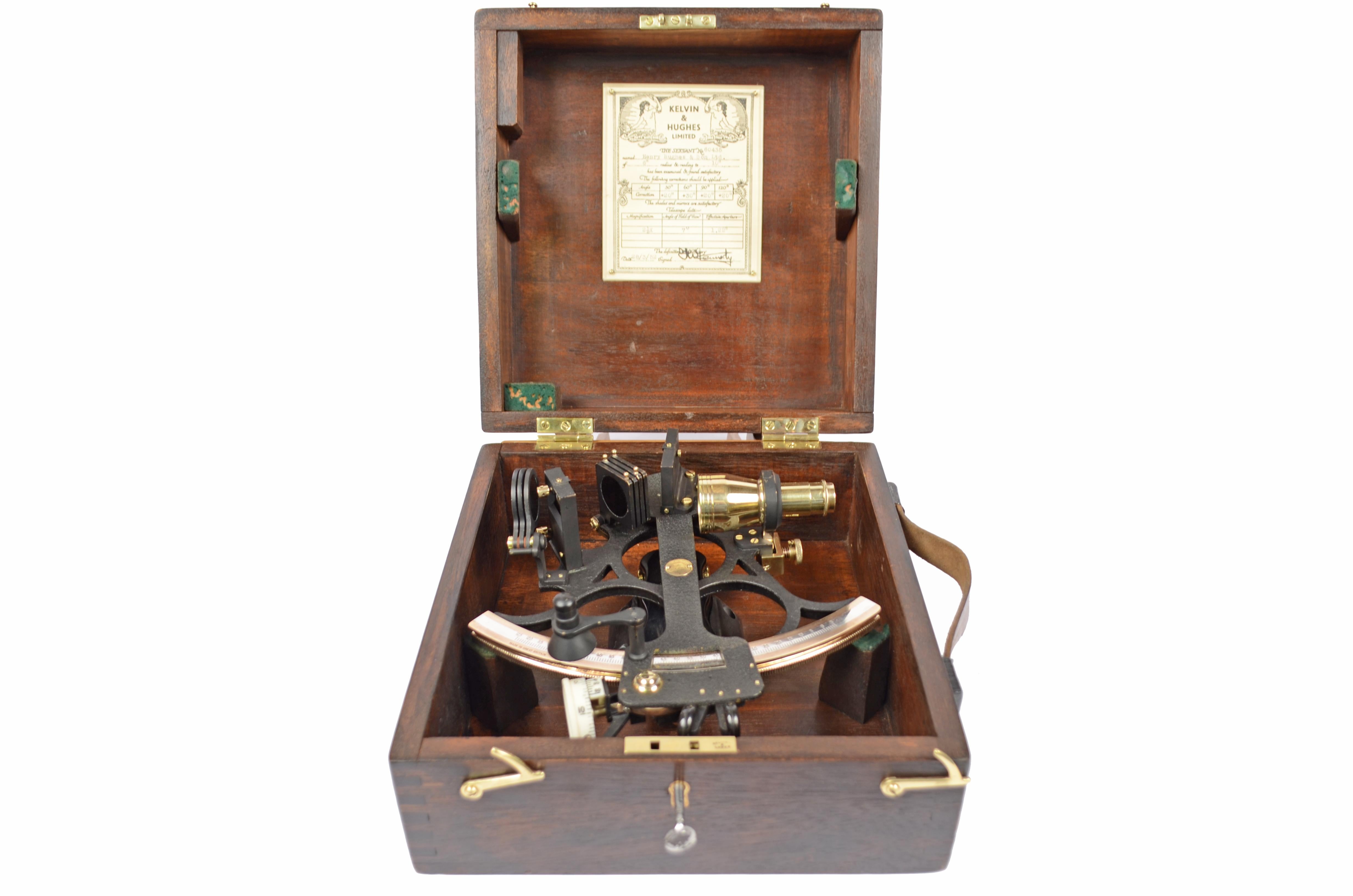 Brass Sextant in its Original Oak Wood Box, 1940s at 1stDibs