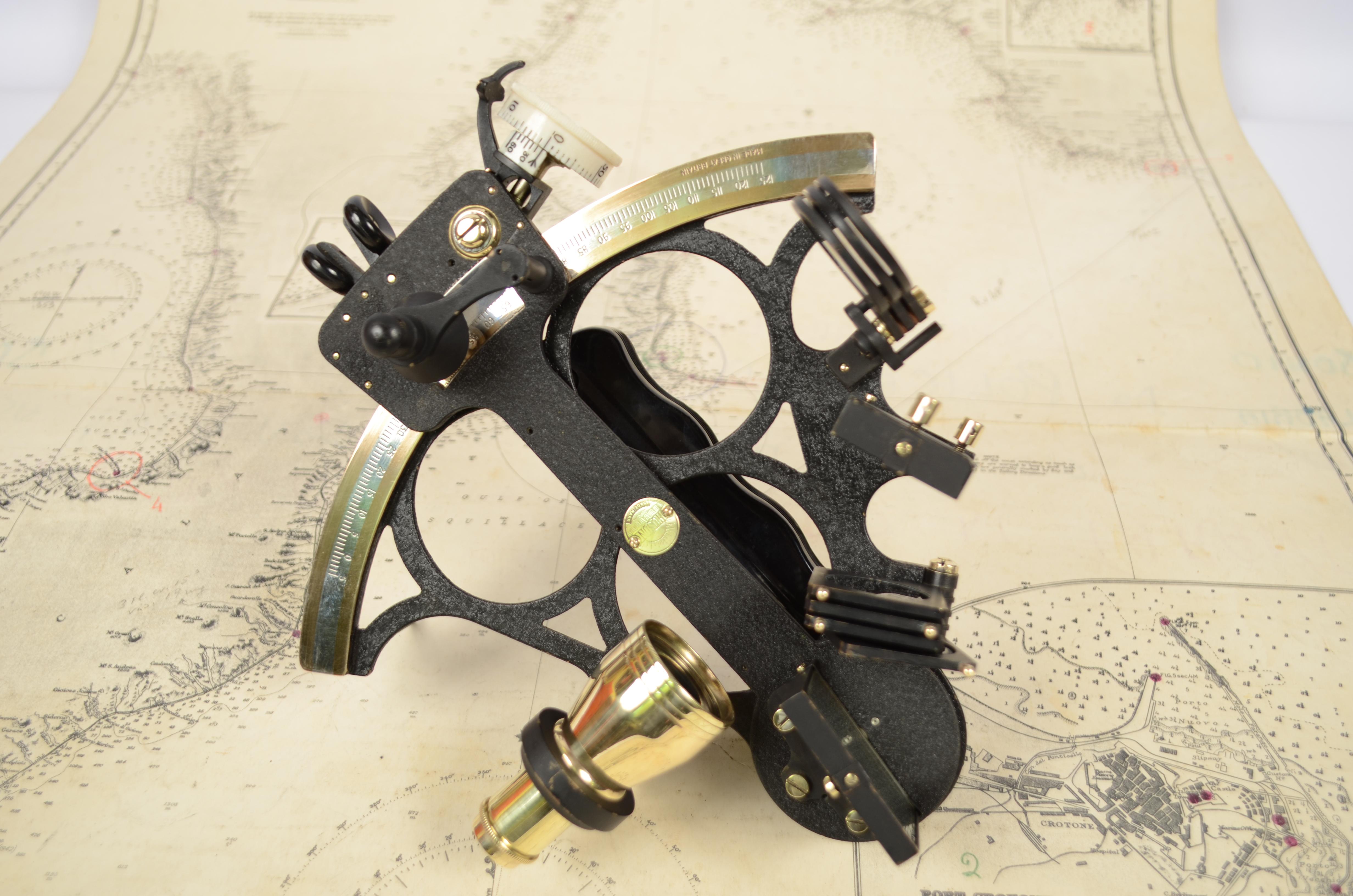 Brass Sextant in its Original Oak Wood Box, 1940s at 1stDibs