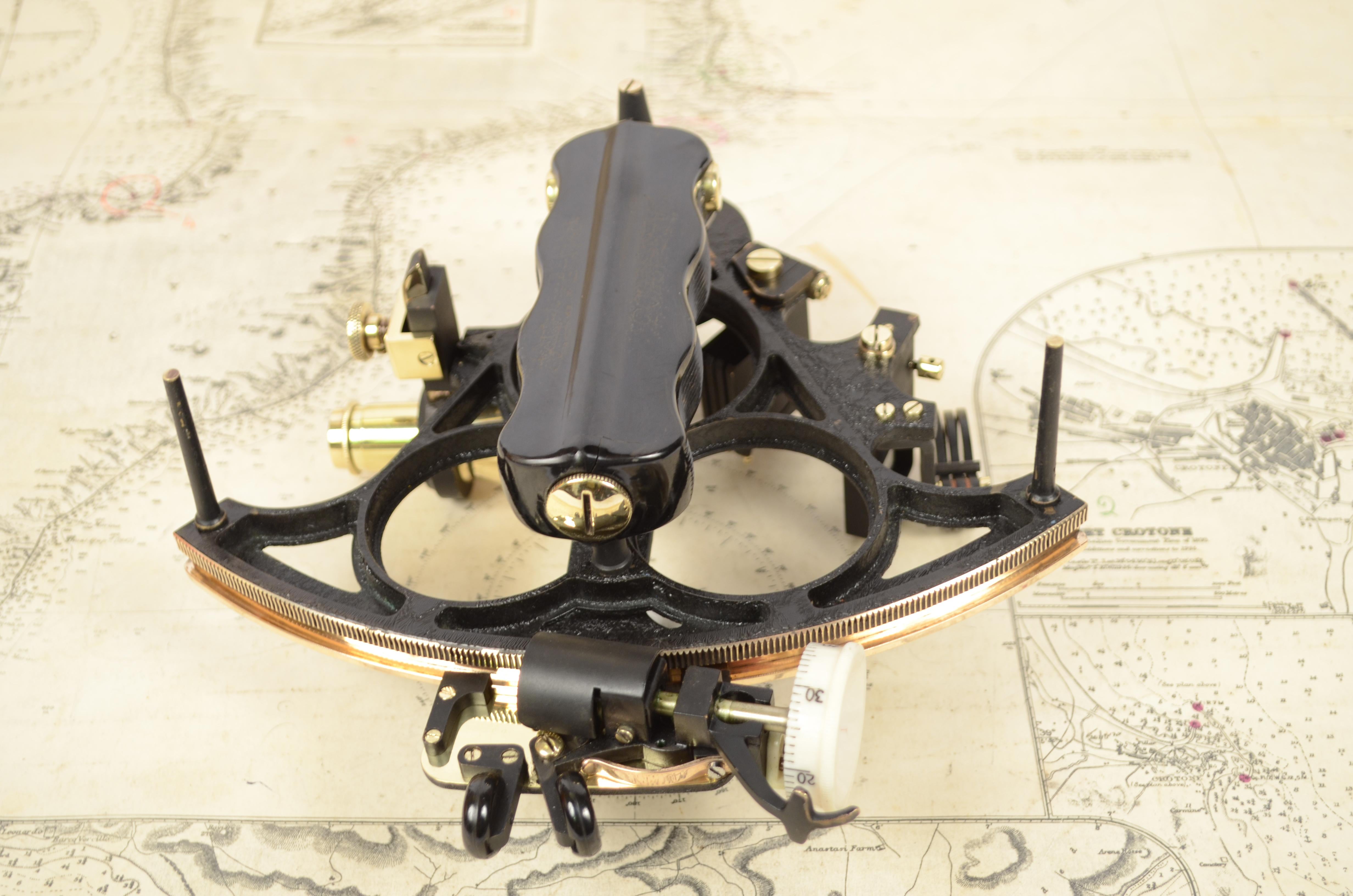 Brass Sextant in its Original Oak Wood Box, 1940s at 1stDibs