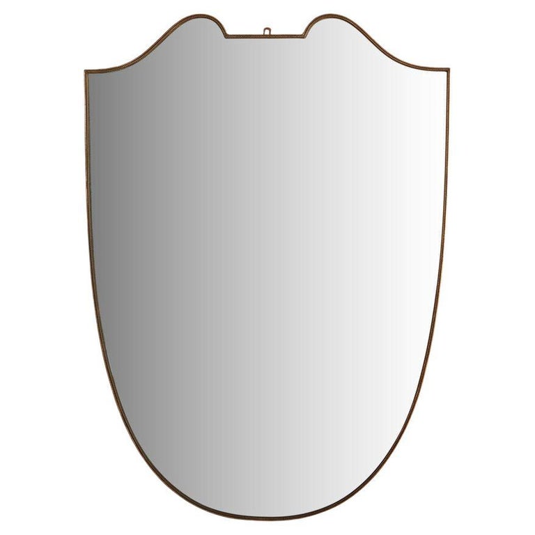 Brass Shield Mirror with Beaded Fillet at 1stDibs