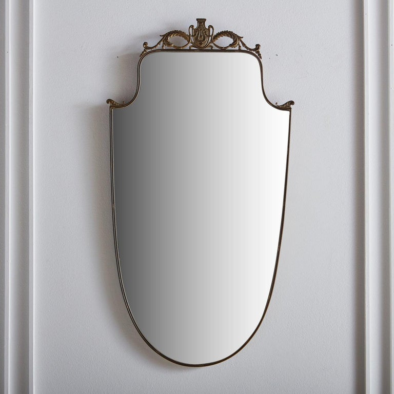 Brass Shield Mirror with Crest Motif, Italy 1970s For Sale at 1stDibs