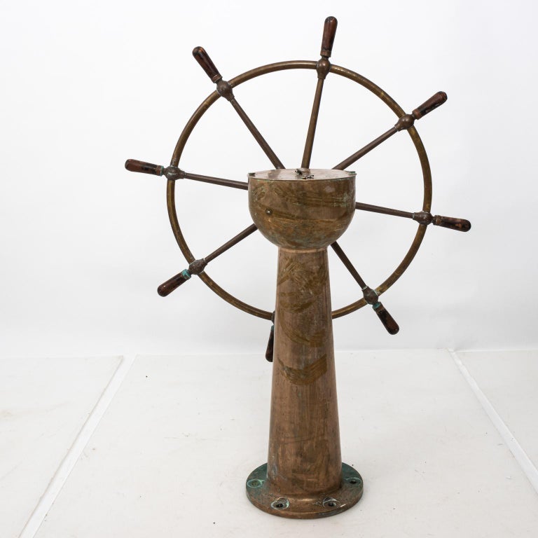 Brass Ship Wheel with Helm at 1stDibs