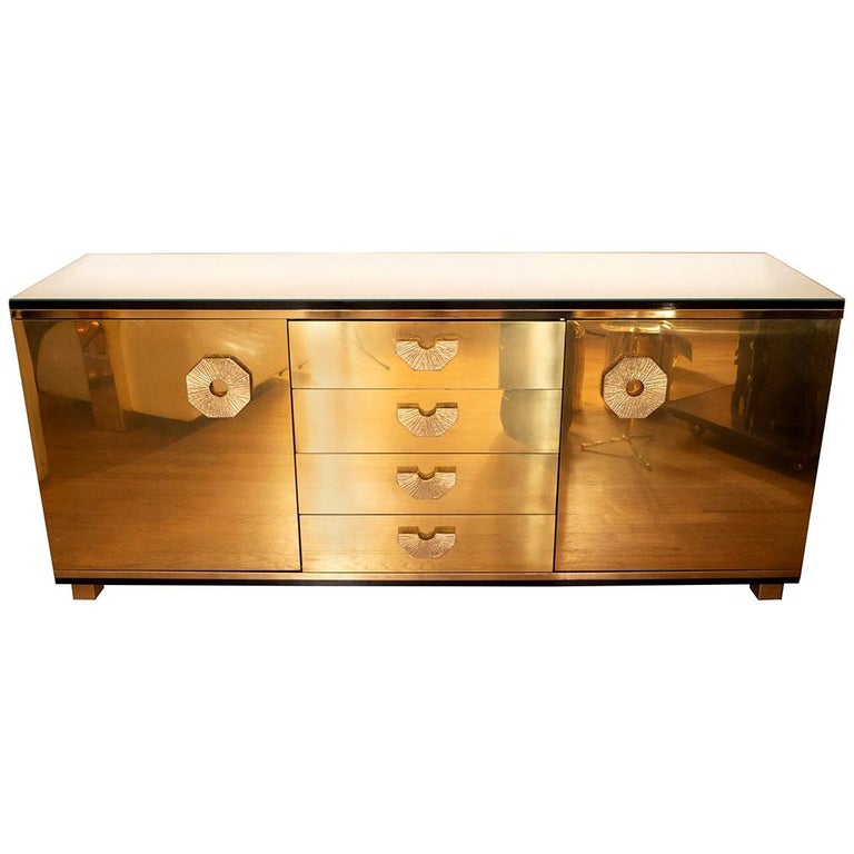 Brass Sideboard with Decorative Textured Details For Sale at 1stDibs