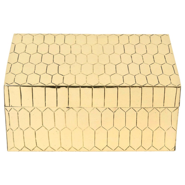 Brass Snakeskin Textured Hinged Box Vintage Desk Accessory at 1stDibs