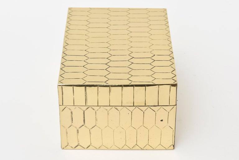 Brass Snakeskin Textured Hinged Box Vintage Desk Accessory at 1stDibs