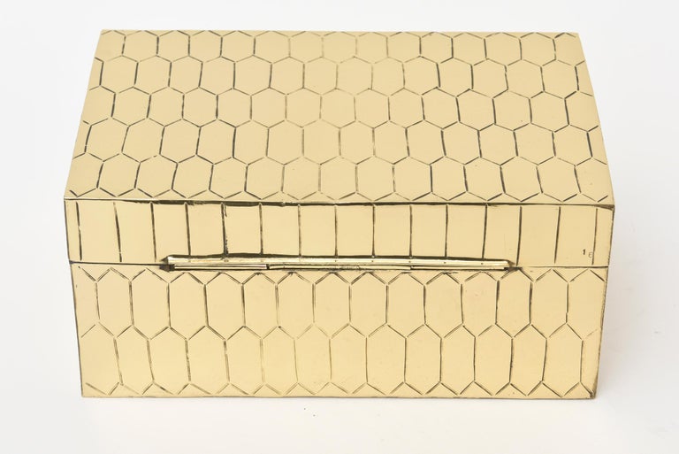 Brass Snakeskin Textured Hinged Box Vintage Desk Accessory at 1stDibs