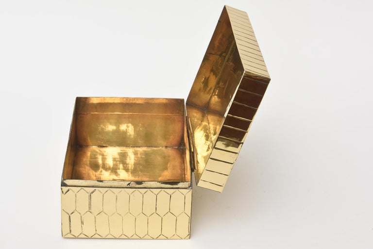 Brass Snakeskin Textured Hinged Box Vintage Desk Accessory at 1stDibs