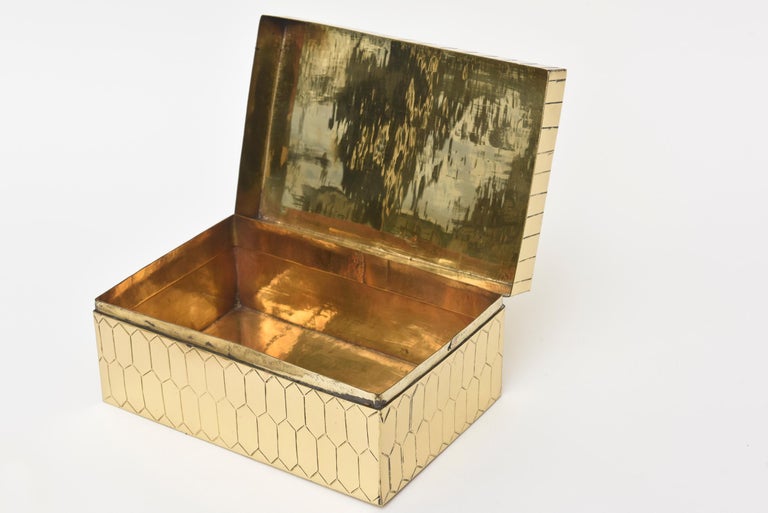 Brass Snakeskin Textured Hinged Box Vintage Desk Accessory at 1stDibs