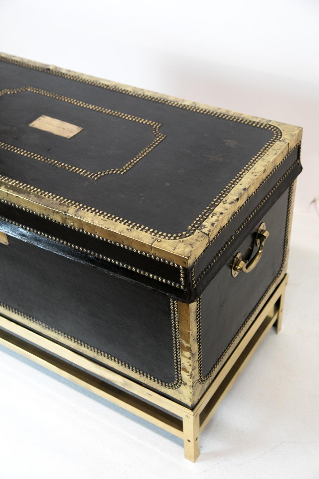 Brass Studded Leather Trunk on Stand at 1stDibs