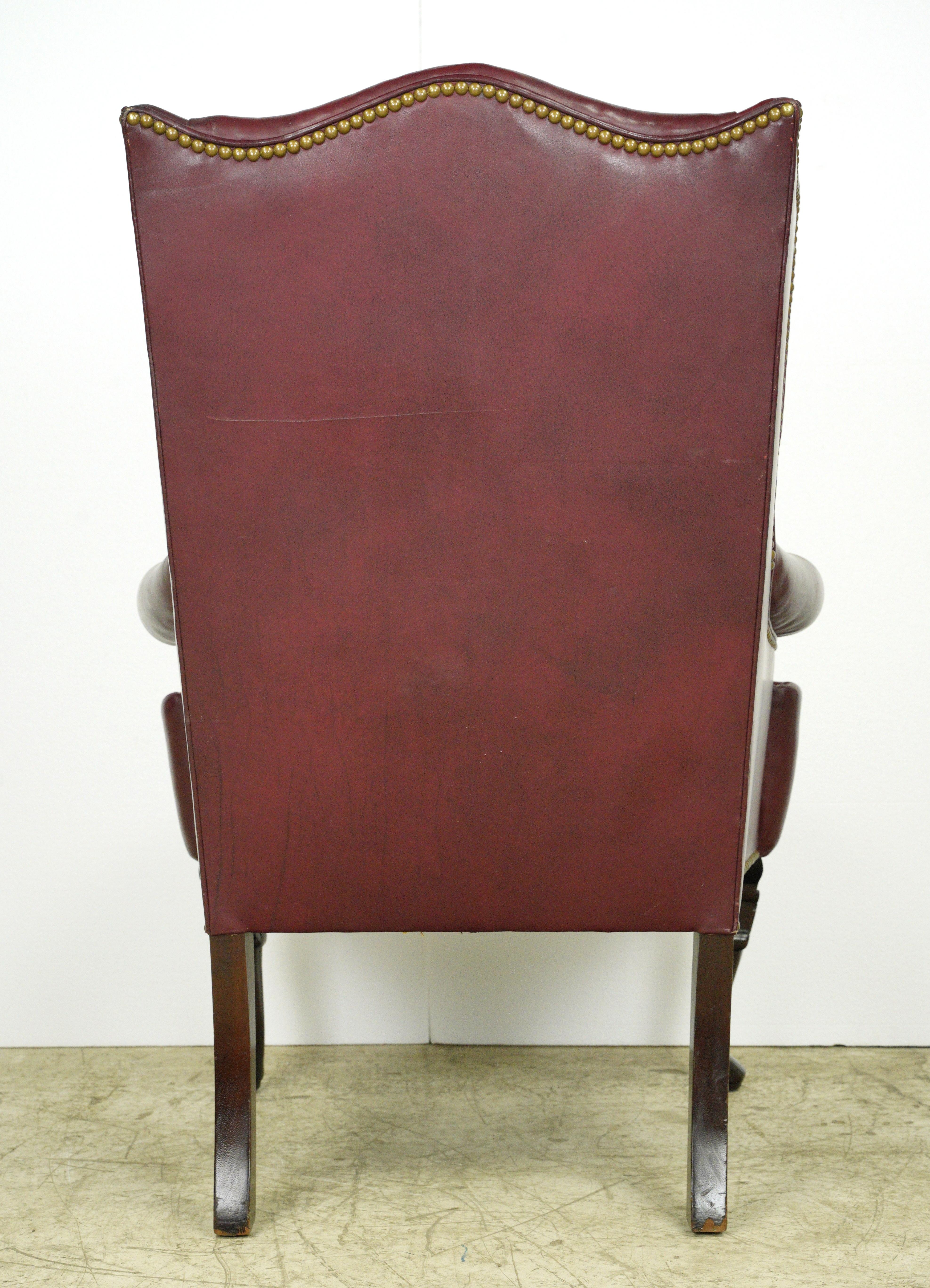 Brass Studs Red Leather and Pine Frame Executive Chair by Cabot Wrenn For Sale at 1stDibs