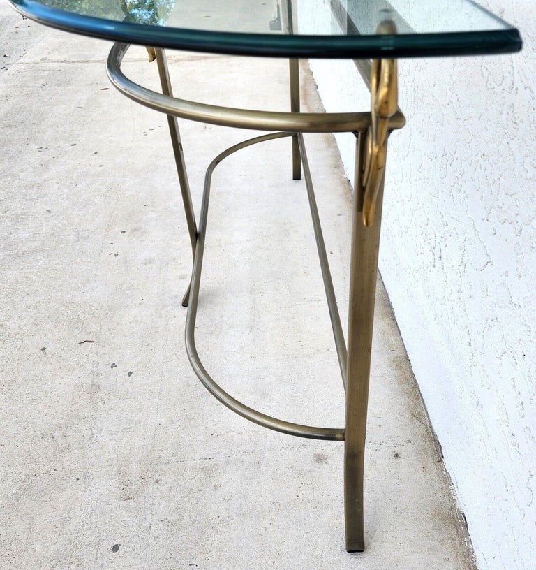 Brass Swans Console Table Glass Top Demilune For Sale at 1stDibs