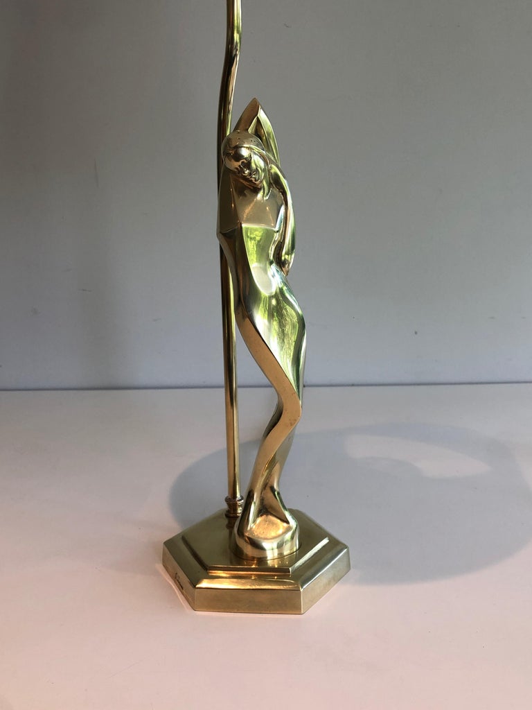 Brass Table Lamp Representing a Stylished Woman For Sale at 1stDibs