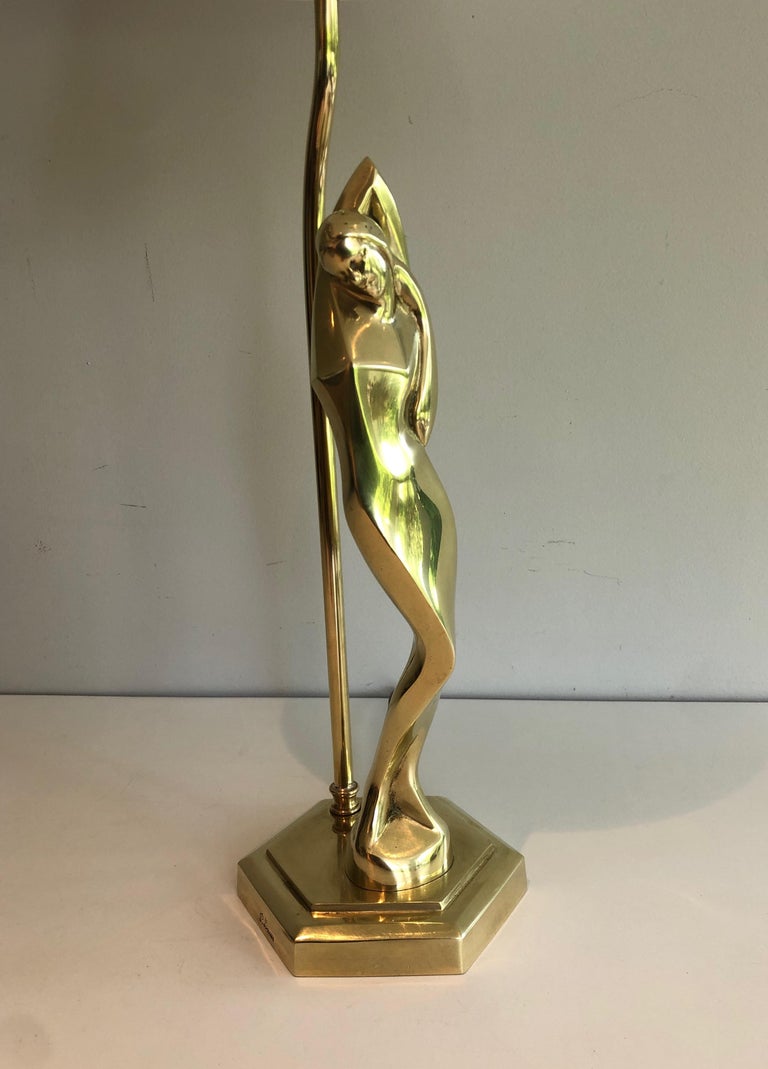 Brass Table Lamp Representing a Stylished Woman For Sale at 1stDibs