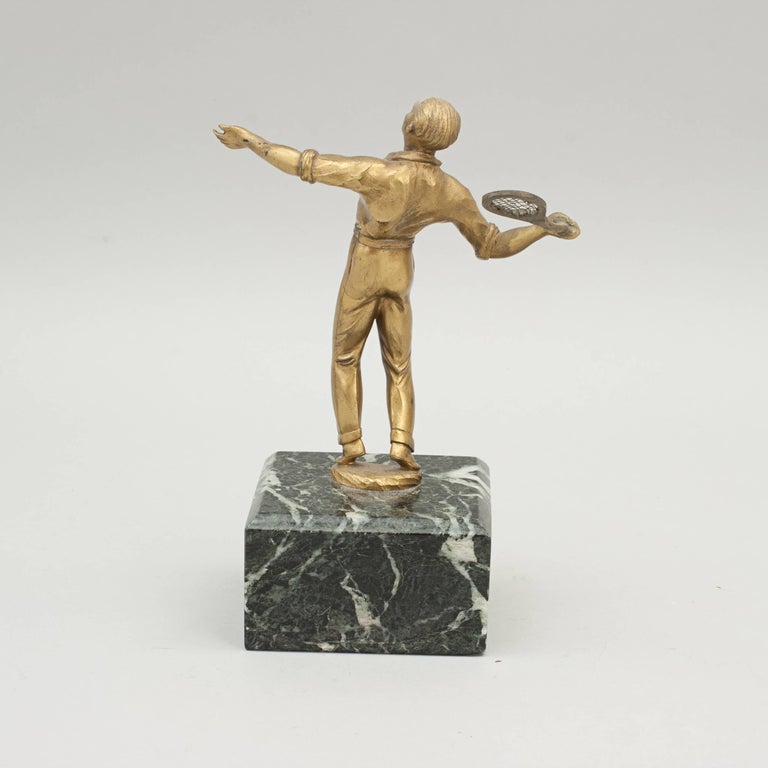 Vintage Tennis Figure, Statue in Brass on Plinth For Sale at 1stDibs