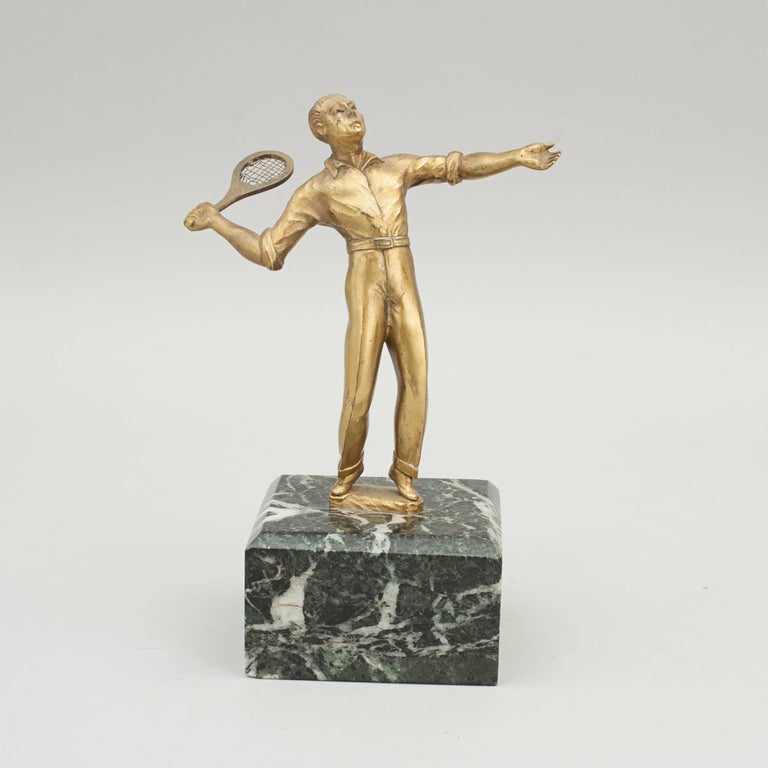 Vintage Tennis Figure, Statue in Brass on Plinth For Sale at 1stDibs
