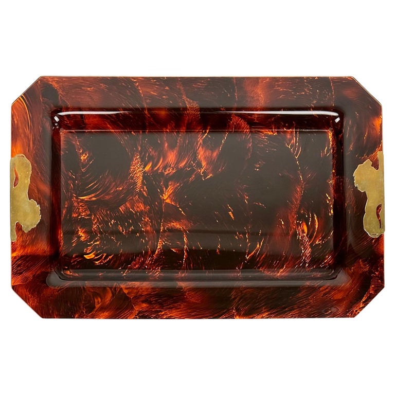 Brass and Tortoise Shell Effect Lucite Centerpiece Serving Tray, Italy ...