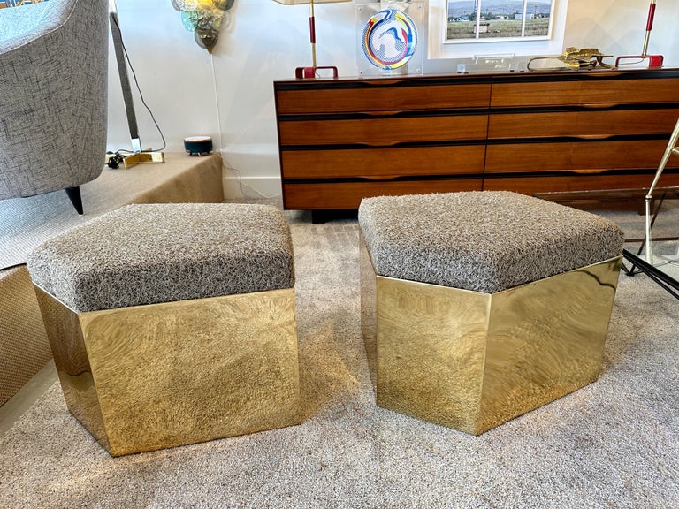 Brass Trapezoid Shape Stools/ Benches, Pair For Sale at 1stDibs