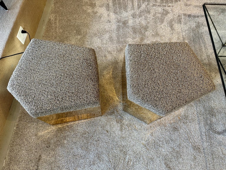Brass Trapezoid Shape Stools/ Benches, Pair For Sale at 1stDibs