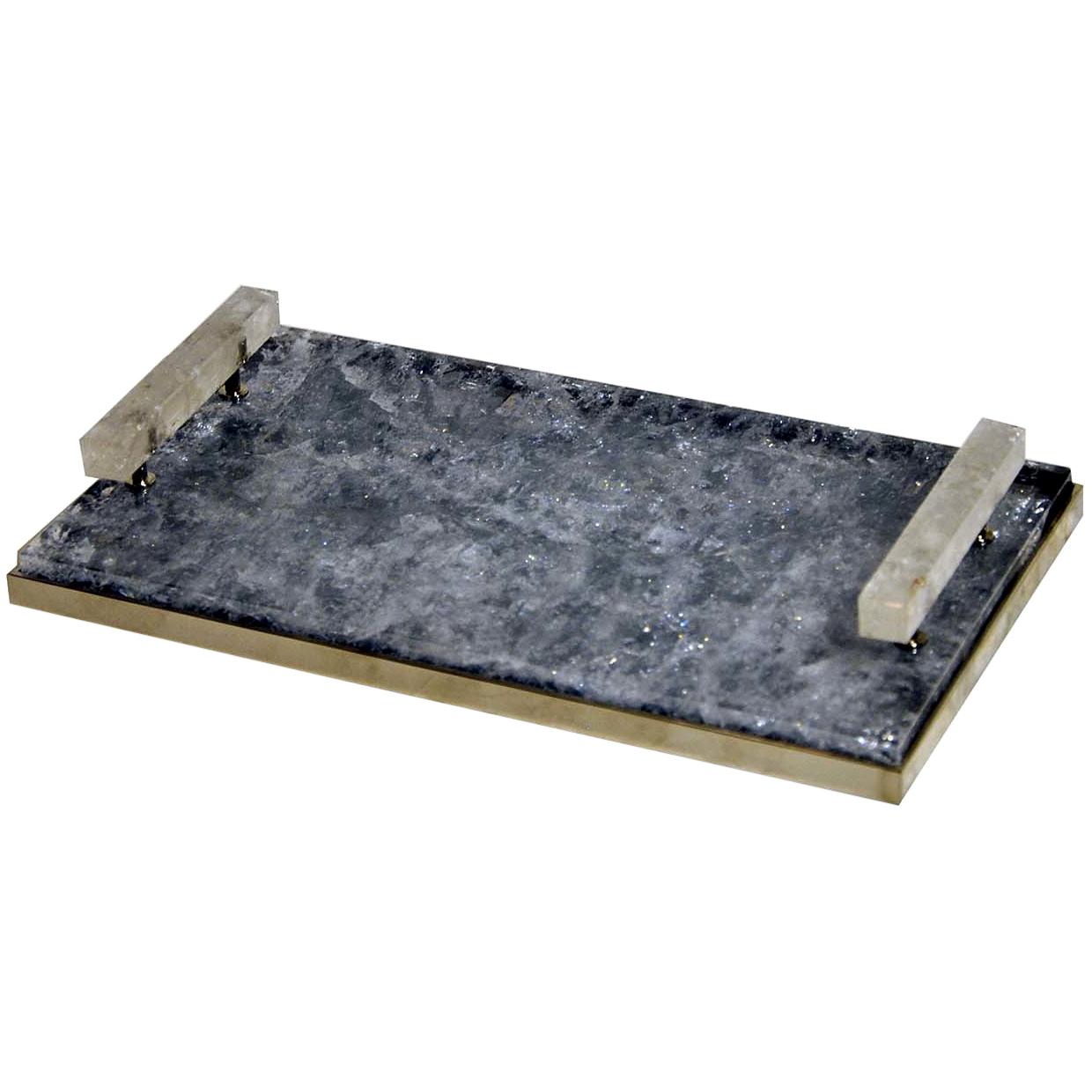 Brass Tray in Light Blue Quartz For Sale at 1stDibs