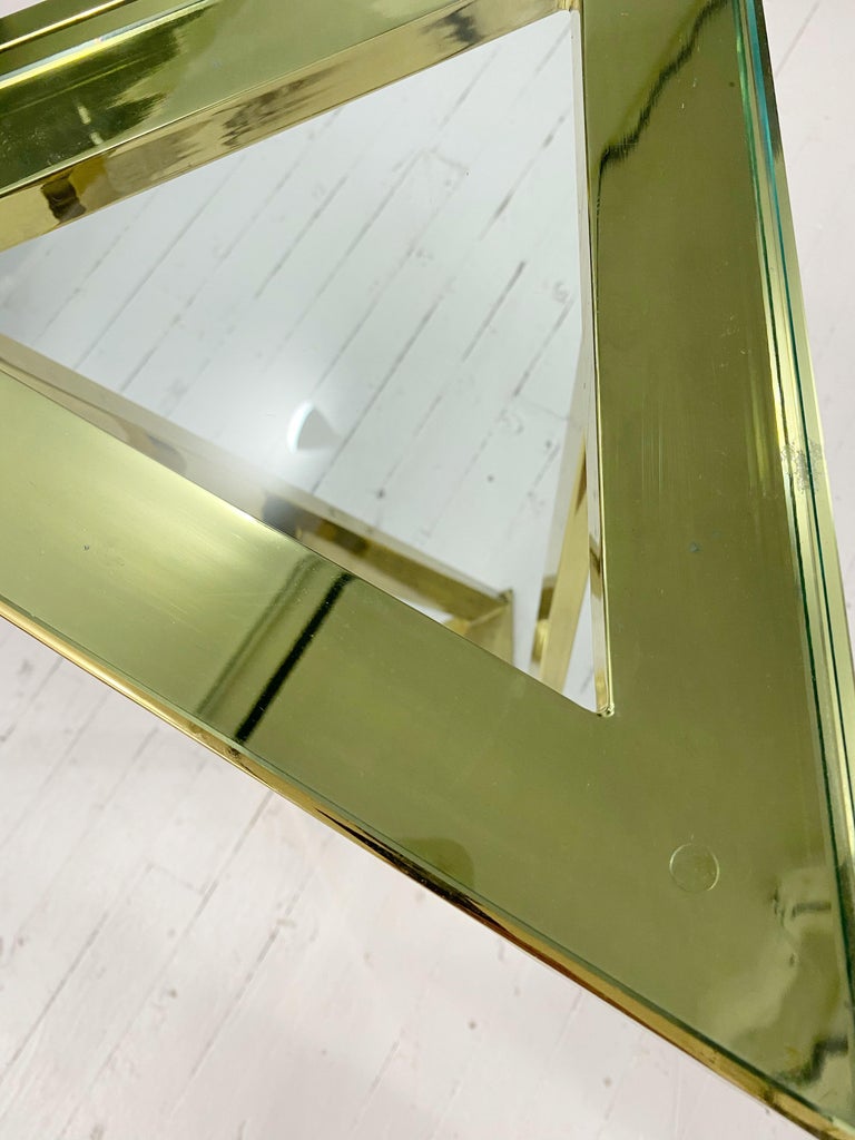 Brass Triangular Pedestal Table with Glass Top at 1stDibs
