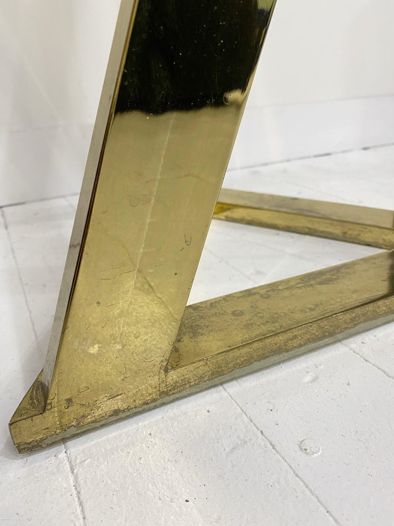 Brass Triangular Pedestal Table with Glass Top at 1stDibs
